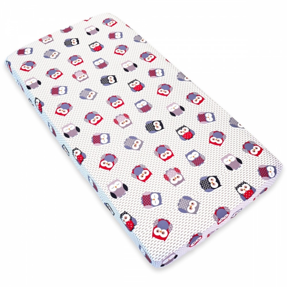 Cearceaf cu elastic, 120x60cm, pentru patuț copii, imprimeu bufnițe, CEC04